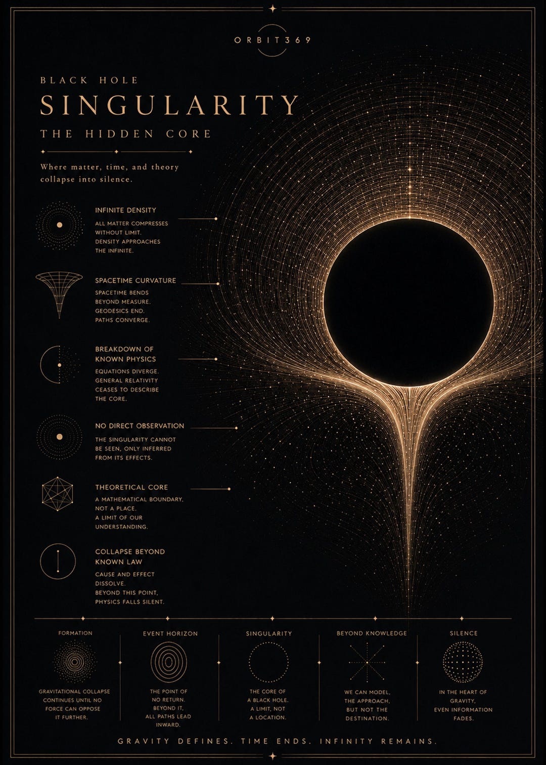 Black Hole Singularity Print | Black Gold Astronomy Poster (50x70cm ...