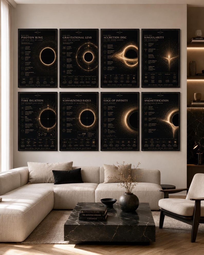 Black Hole Singularity Print | Black Gold Astronomy Poster (50x70cm ...