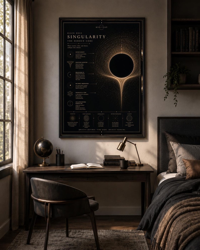 Black Hole Singularity Print | Black Gold Astronomy Poster (50x70cm ...