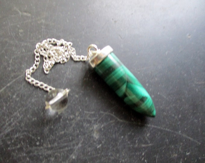 Pendulum, Malachite Pendulum, Pointed Pendulum, Silver Plated Brass ...