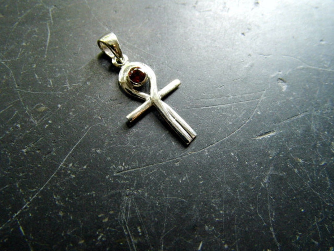 Pendant, Atlantis Cross, Ankh, Atlantis, Cross, Silver, Garnet, Red ...