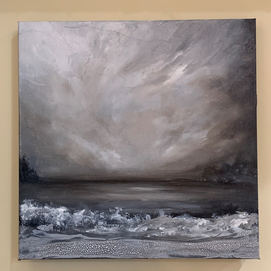 Original Storm Painting 16x16 Canvas Dark Art Nature Painting Mixed ...