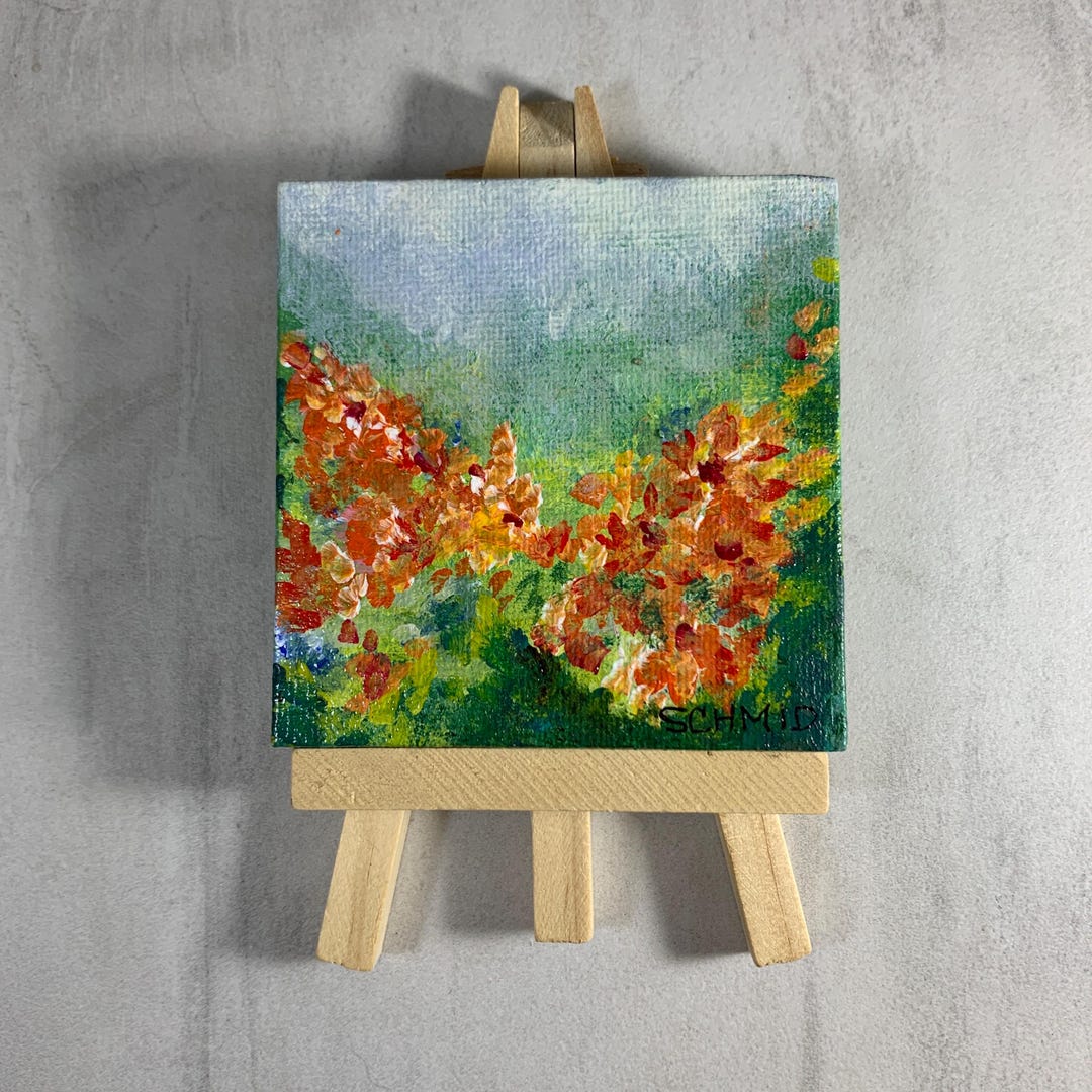 Mini Canvas Painting 3x3 Art Abstract Flowers Miniature Painting ...
