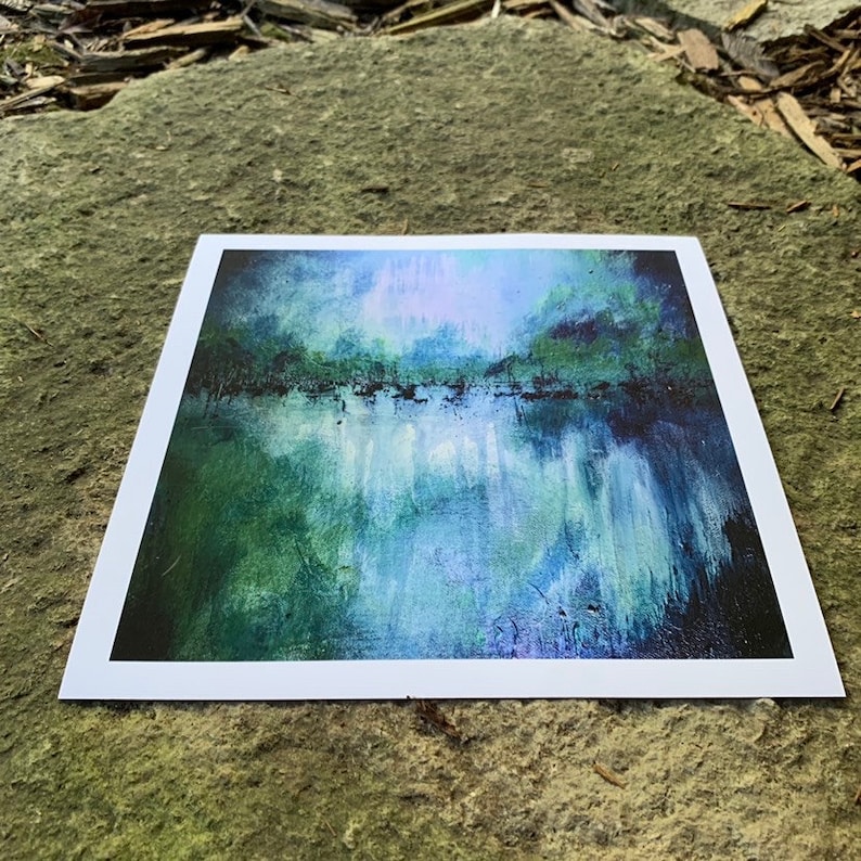 Abstract Landscape Art Print: Green & Blue Lake Scene, 8x8 Unframed - Etsy