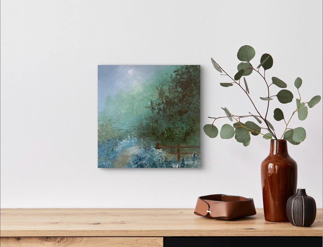 Impressionist Moon Painting: Blue Green Landscape, Minnesota Art - Etsy