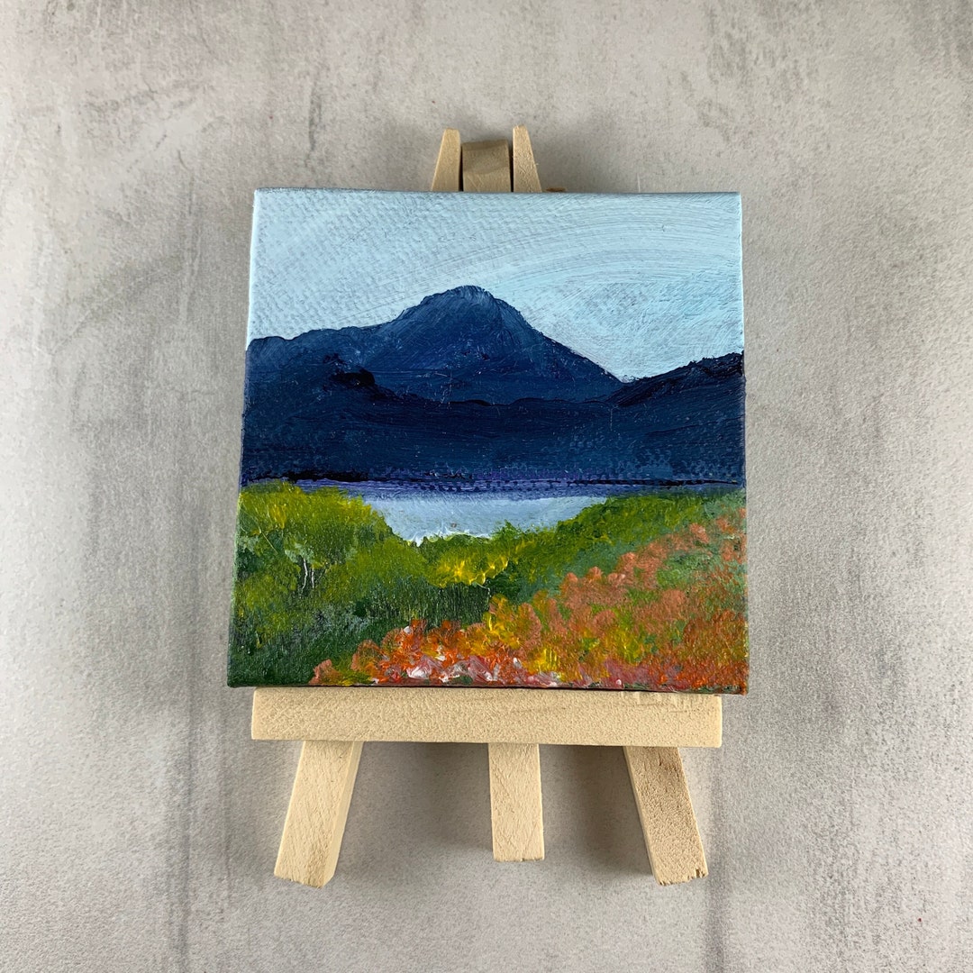 Mini Painting With Easel Mini Landscape Painting 3x3 Painting Tabletop ...