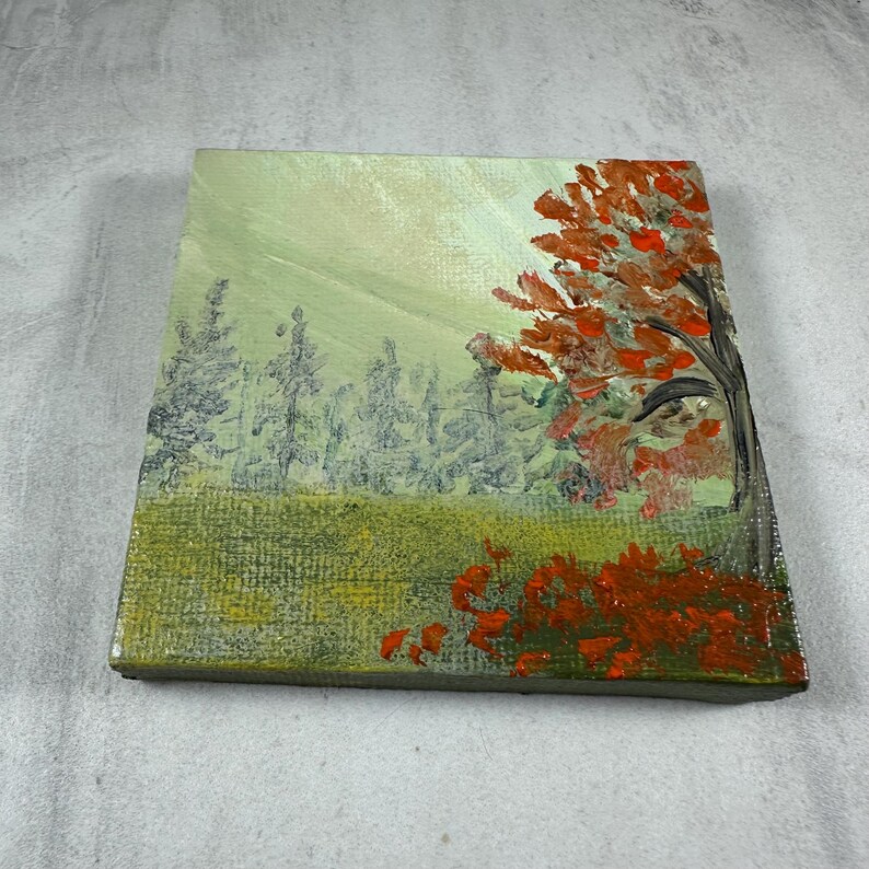 Miniature Autumn Landscape Painting: 3x3 Abstract Art With Easel ...