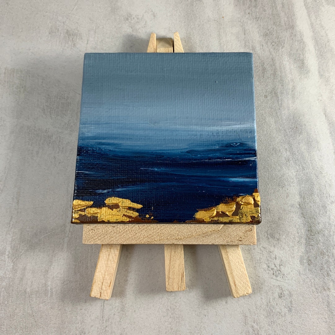 Mini Canvas Painting With Easel 3x3 Canvas Mini Seascape Painting Ocean ...