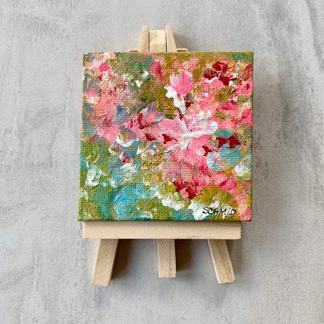Mini Canvas Painting With Easel 3x3 Canvas Mini Flower Painting ...