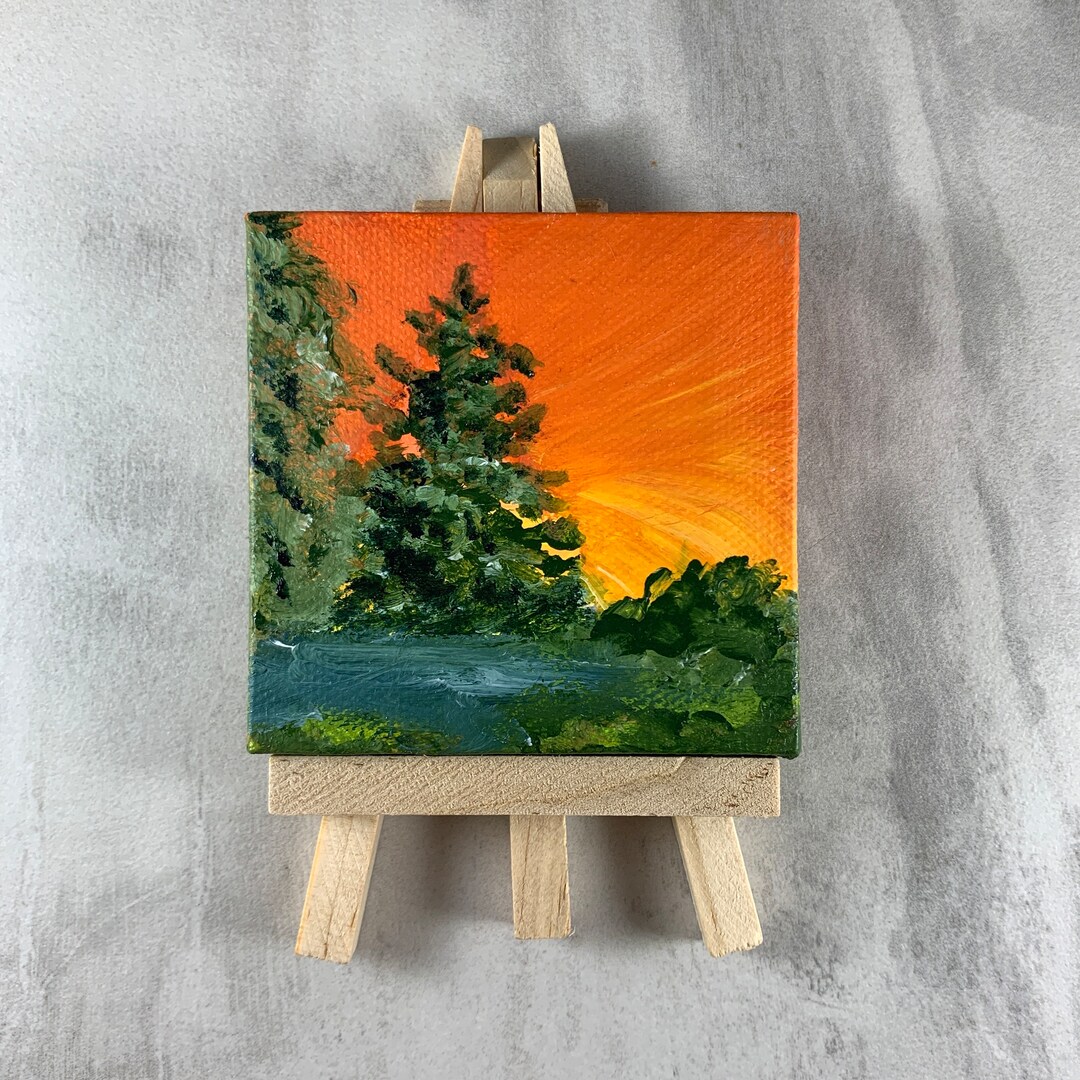 Mini Canvas Painting With Easel | 3x3 Canvas | Mini Landscape Painting ...