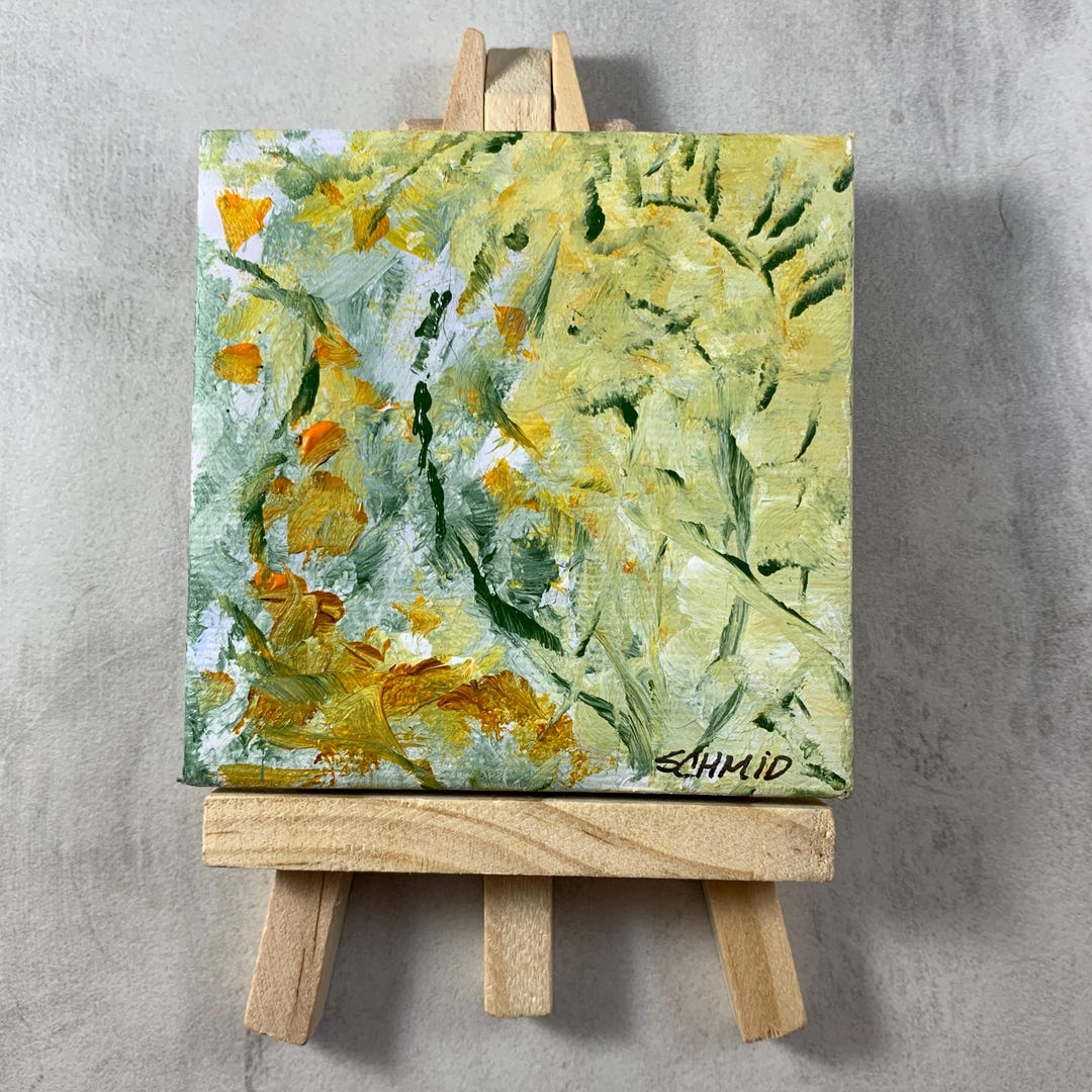 Mini Canvas Painting 3x3 Painting Mini Painting With Easel Tabletop Art ...
