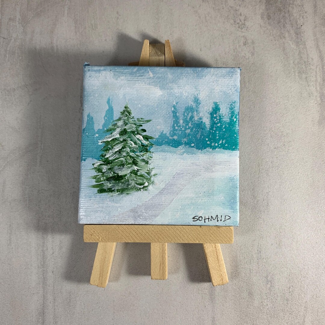 Mini Canvas Painting | 3x3 Art | Abstract Pine Trees | Miniature ...