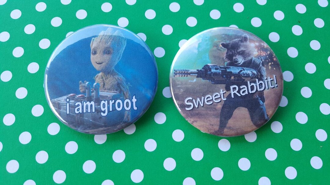 Set of Two Groot and Rocket Buttons - Etsy