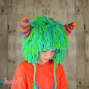 Monster Hat - Green and Blue Monster Hat With Horns - Unique Winter Hat ...