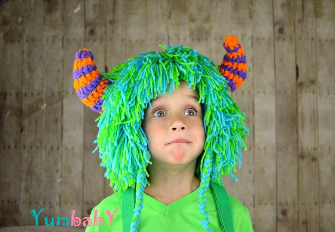 Monster Hat Green and Blue Monster Hat with Horns Unique | Etsy