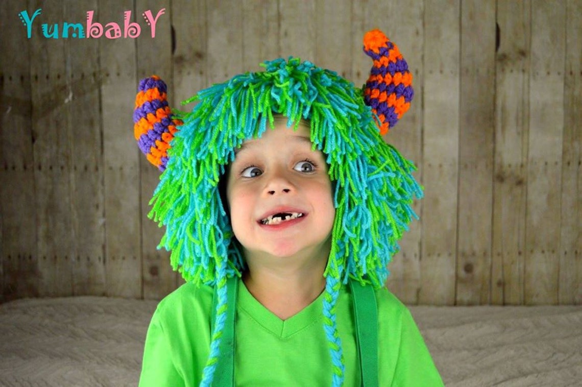Monster Hat Green and Blue Monster Hat with Horns Unique | Etsy