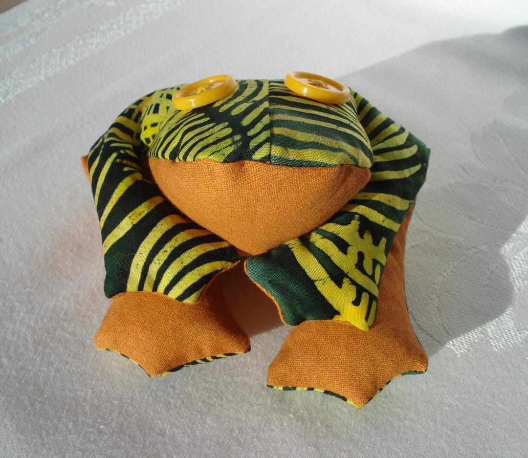 Green & Yellow Batik Beanbag Frog, Stress Relief Toy, Kissable Frog ...