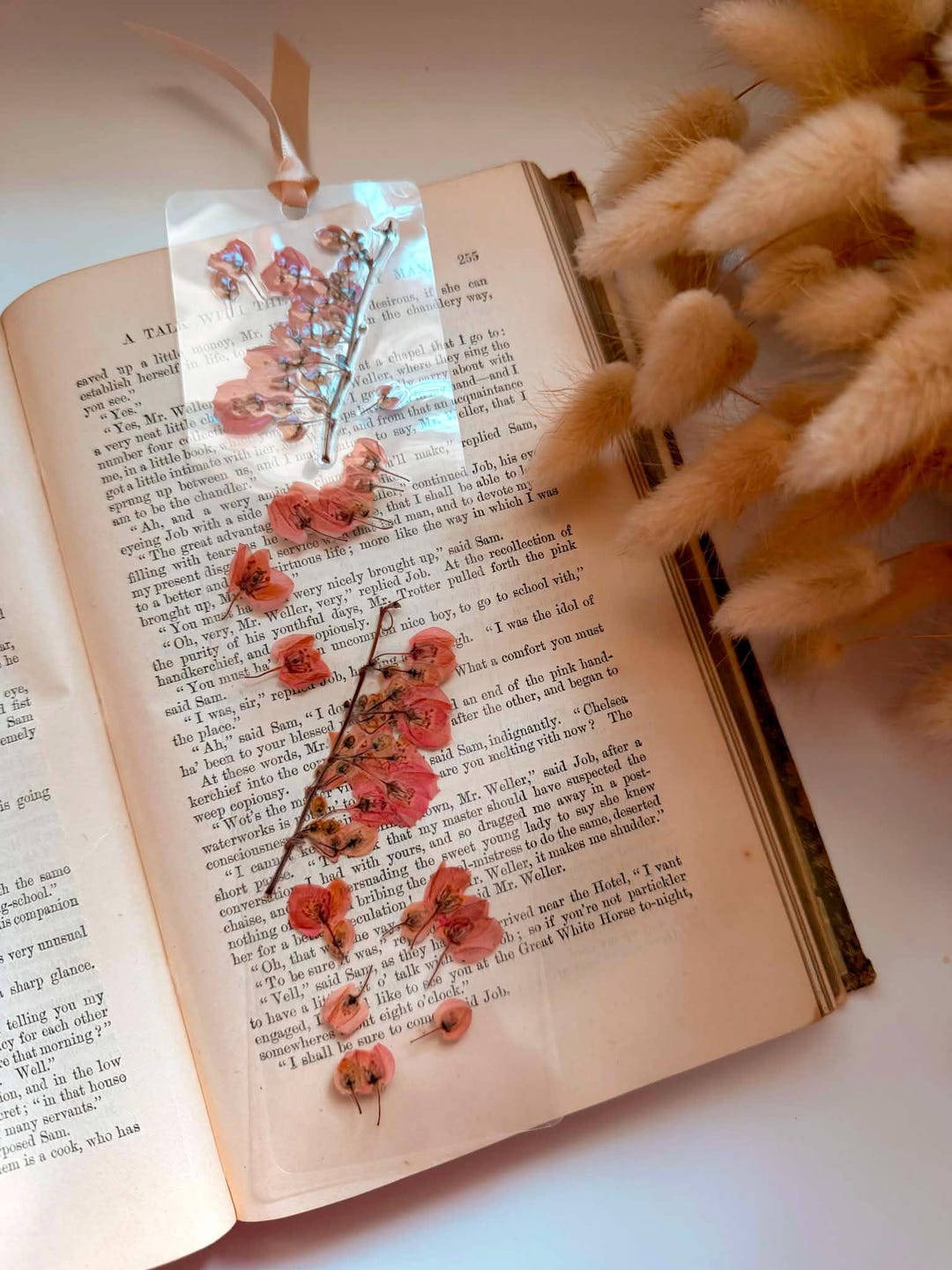Pressed Flower Bookmark | Real Coral Vine Flowers, Satin Ribbon Detail ...