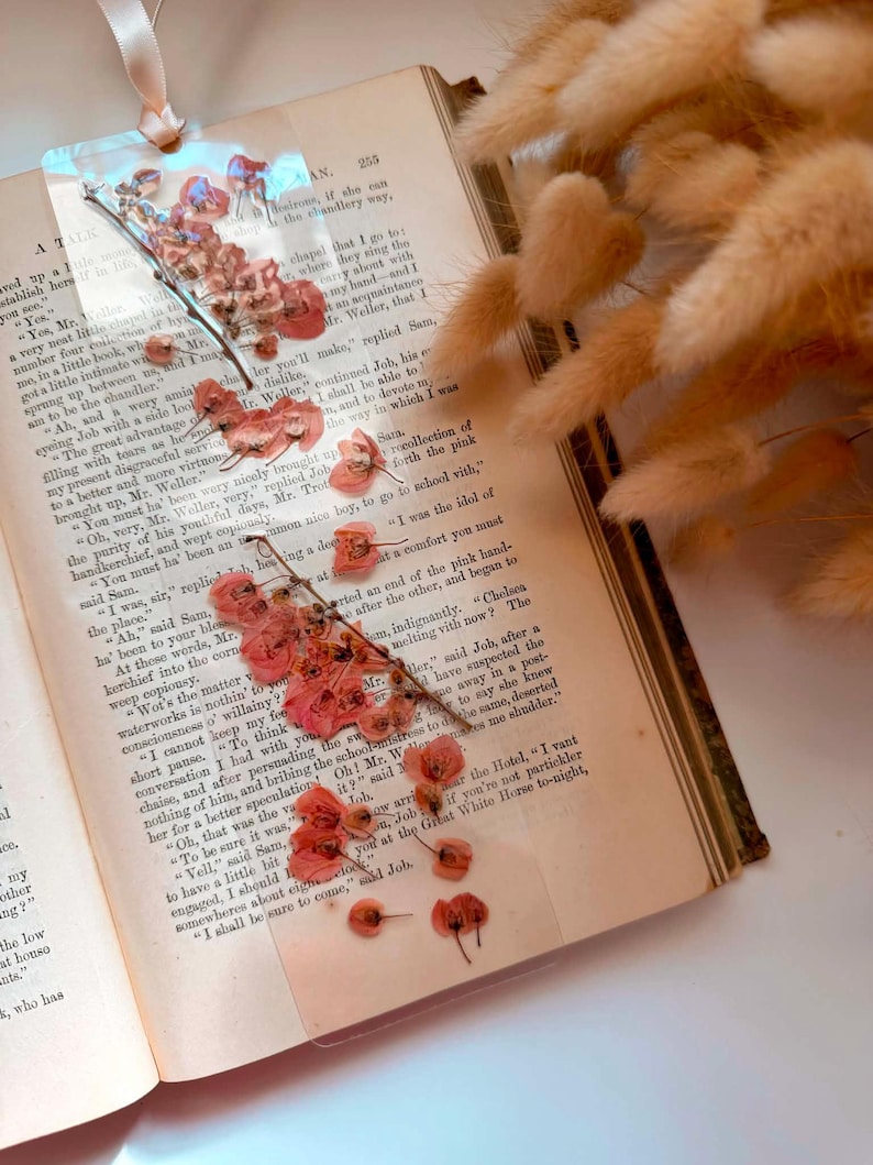 Pressed Flower Bookmark | Real Coral Vine Flowers, Satin Ribbon Detail ...