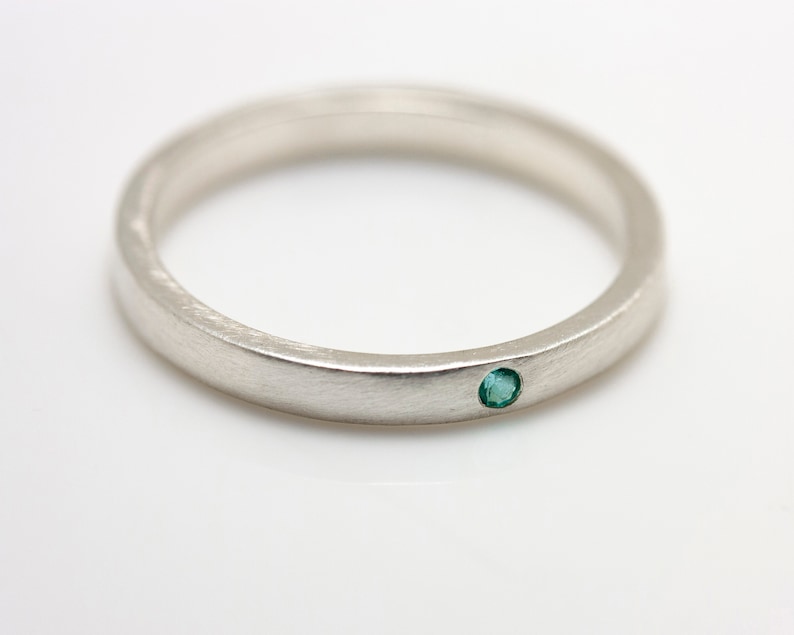 Sterling Silver Minimalist Flush Set Emerald Stack Ring - Etsy