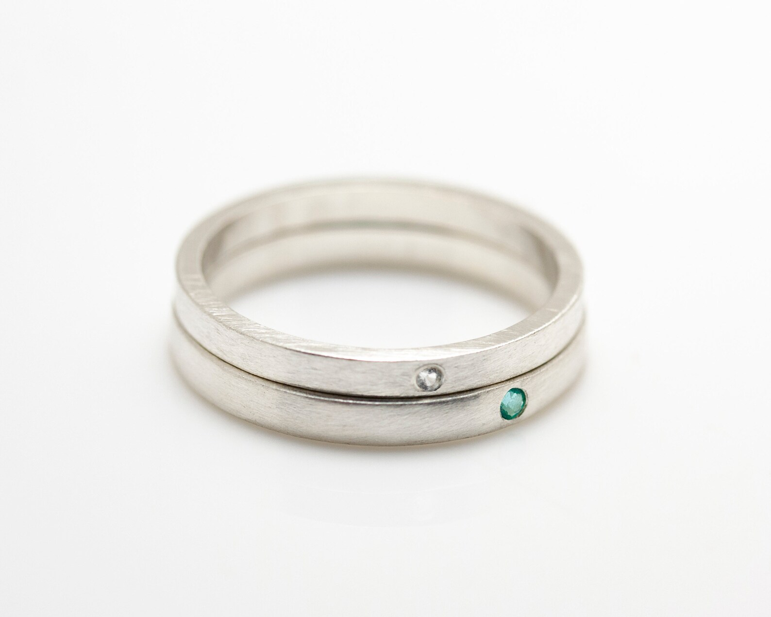 Sterling Silver Minimalist Flush Set Emerald Stack Ring - Etsy