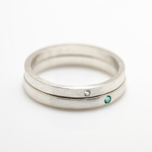 Sterling Silver Minimalist Flush Set Emerald Stack Ring - Etsy