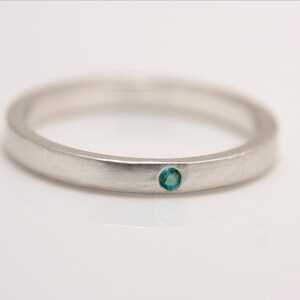 Sterling Silver Minimalist Flush Set Emerald Stack Ring - Etsy