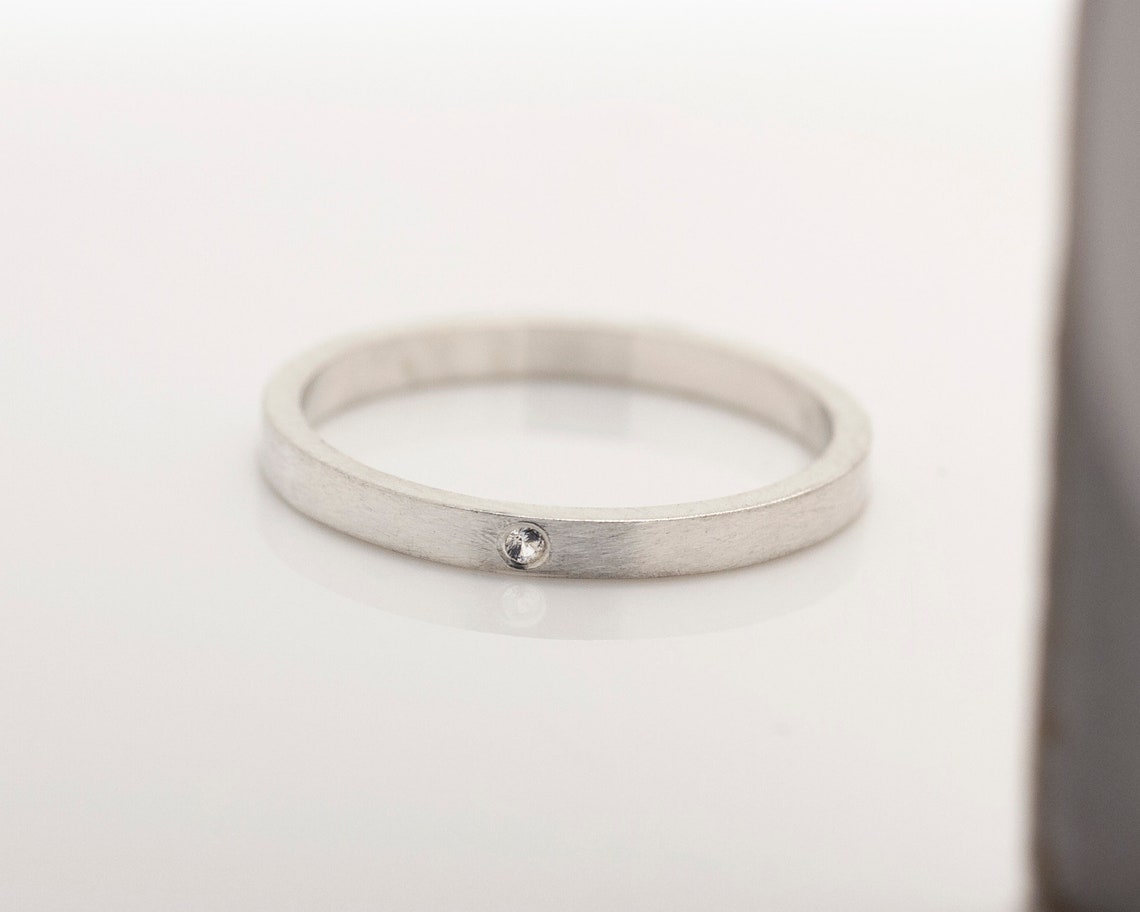 Sterling Silver Minimalist Flush Set White Sapphire Ring - Etsy