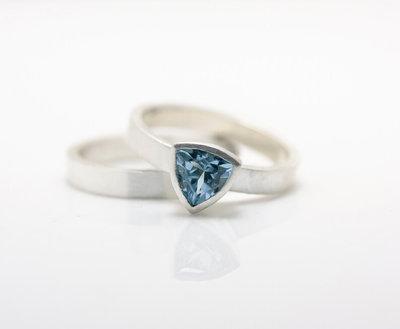 Sterling Silver Bezel Set Trillion Faceted Blue Topaz Engagement Ring ...