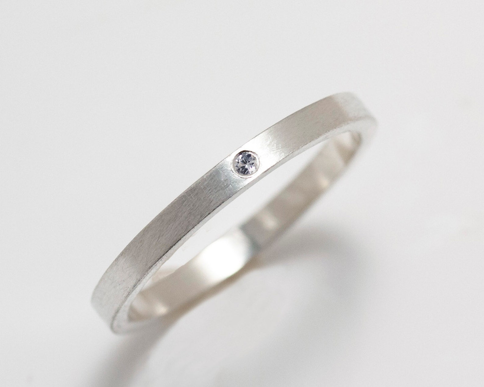 Sterling Silver Minimalist Flush Set White Sapphire Ring - Etsy