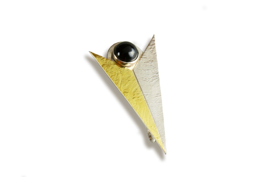 Art Deco Inspired Petite Gold and Silver Chevron Pin With Black Onyx - Etsy