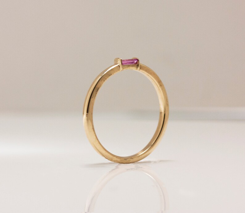14k Yellow Gold Minimalist Stack Ring With Faceted Pink - Etsy