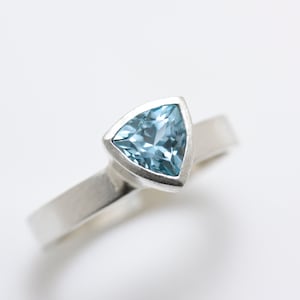 Sterling Silver Bezel Set Trillion Faceted Blue Topaz Solitaire Ring - Etsy