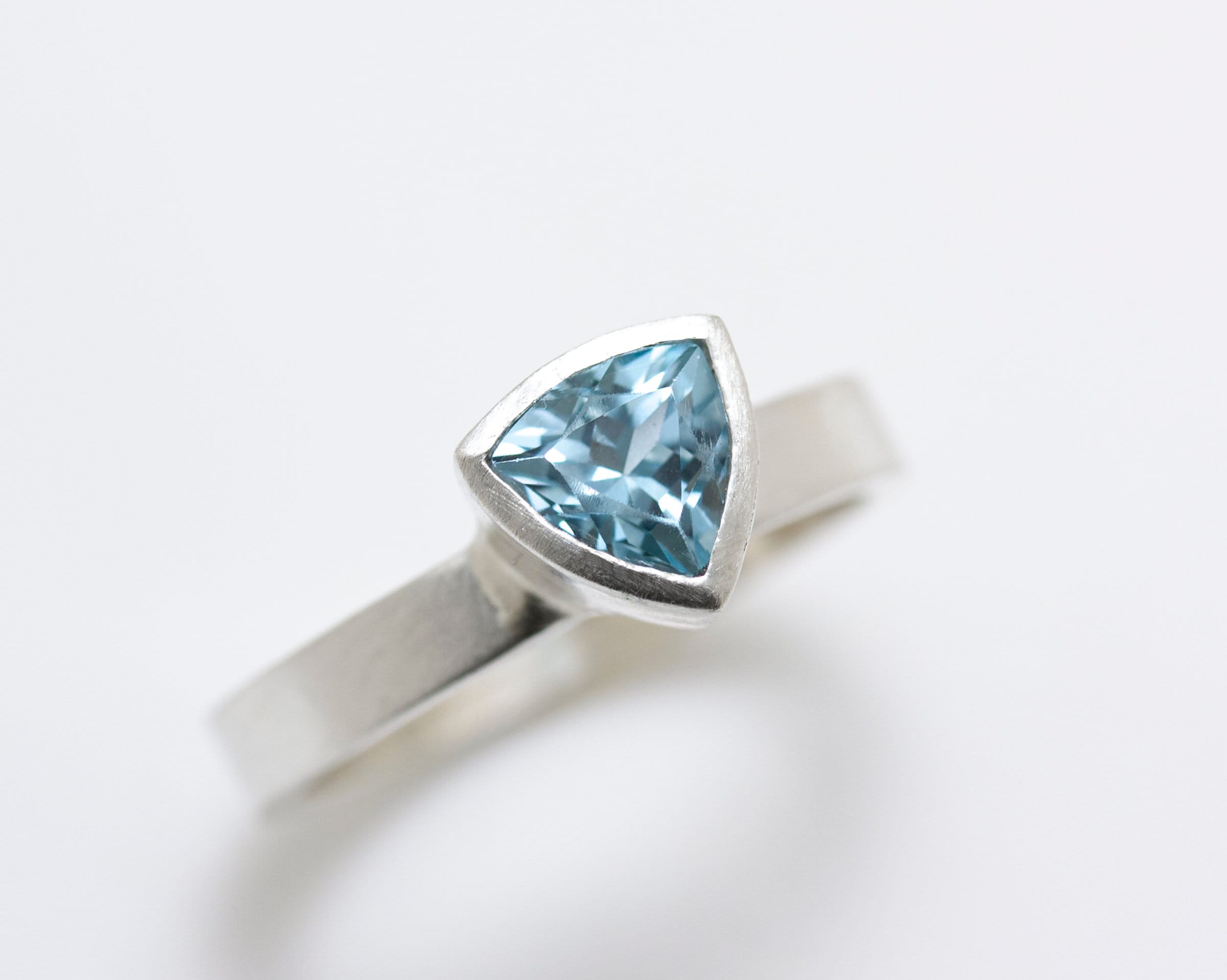 Sterling Silver Bezel Set Trillion Faceted Blue Topaz Solitaire Ring - Etsy