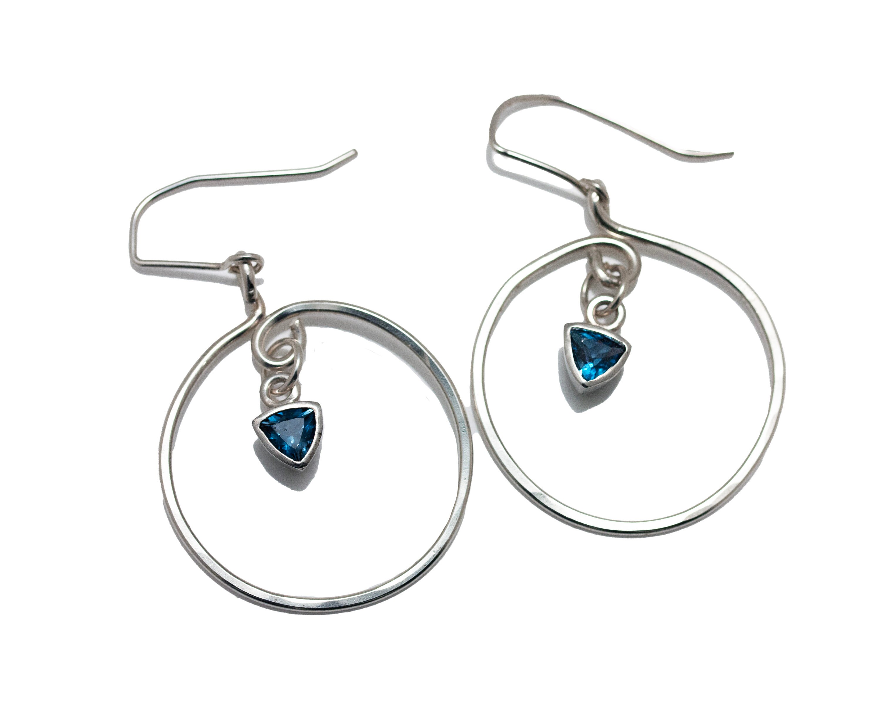 Sterling Silver 1 1/8" Hand Fabricated Hoops With London Blue Topaz ...