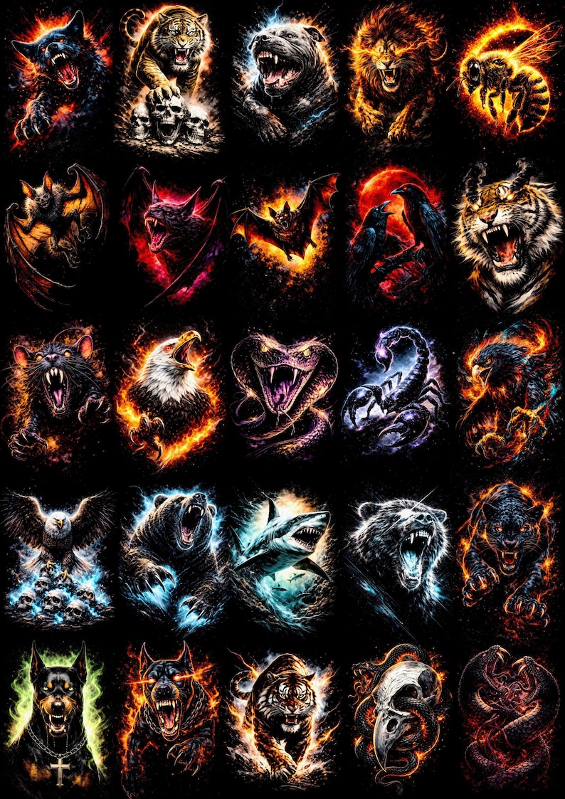 Animals +120 Halftone DTF A2 A3 A4, PNG Without Background - Etsy New ...