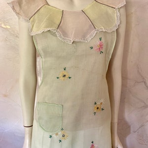 Vintage Yellow Long Bib Apron With Collar and Embroidered Flowers - Etsy