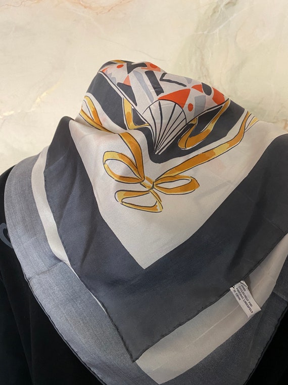 Vintage Karl LAGERFELD Silk Scarf With Asian Fans (32… - Gem