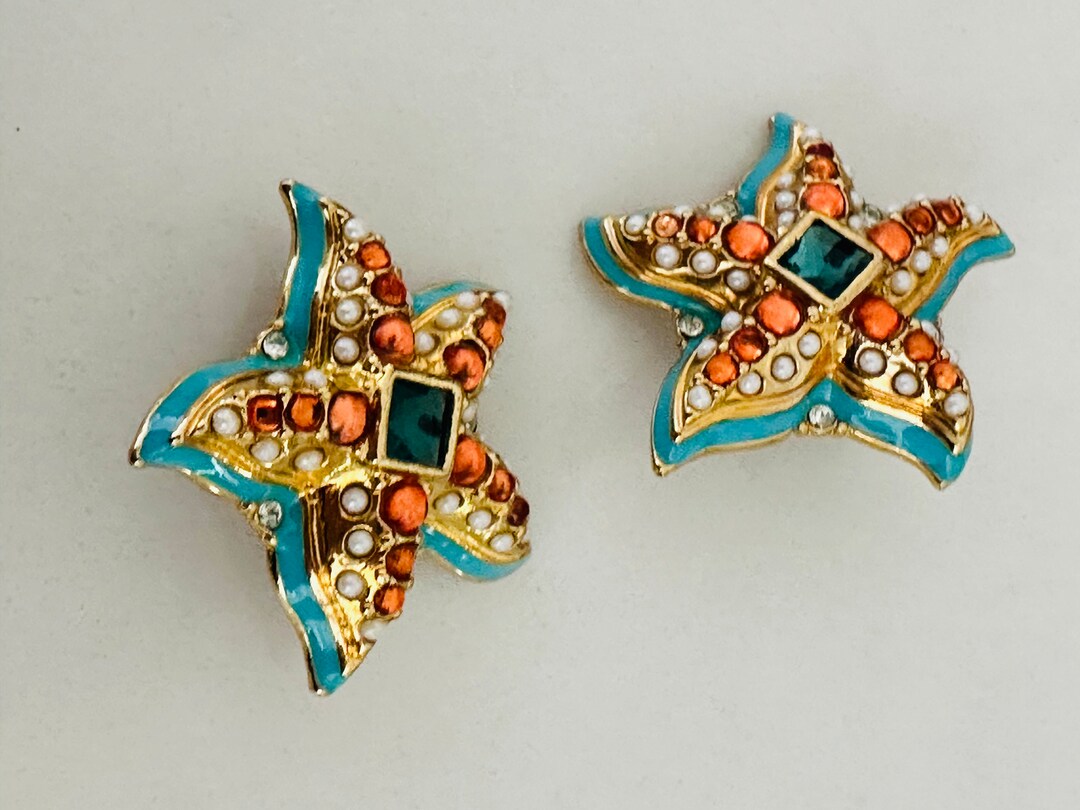 Vintage KJL Kenneth Jay Lane Starfish Earrings Postbacks - Etsy