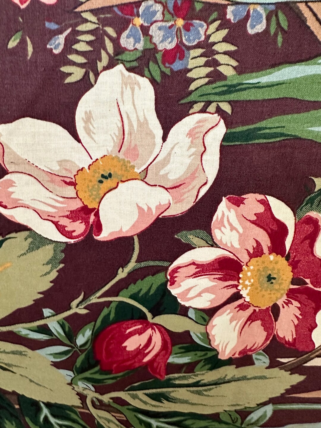 Vintage JAY YANG Designer Brown Floral Fabric Remnant 56 Wide by the ...