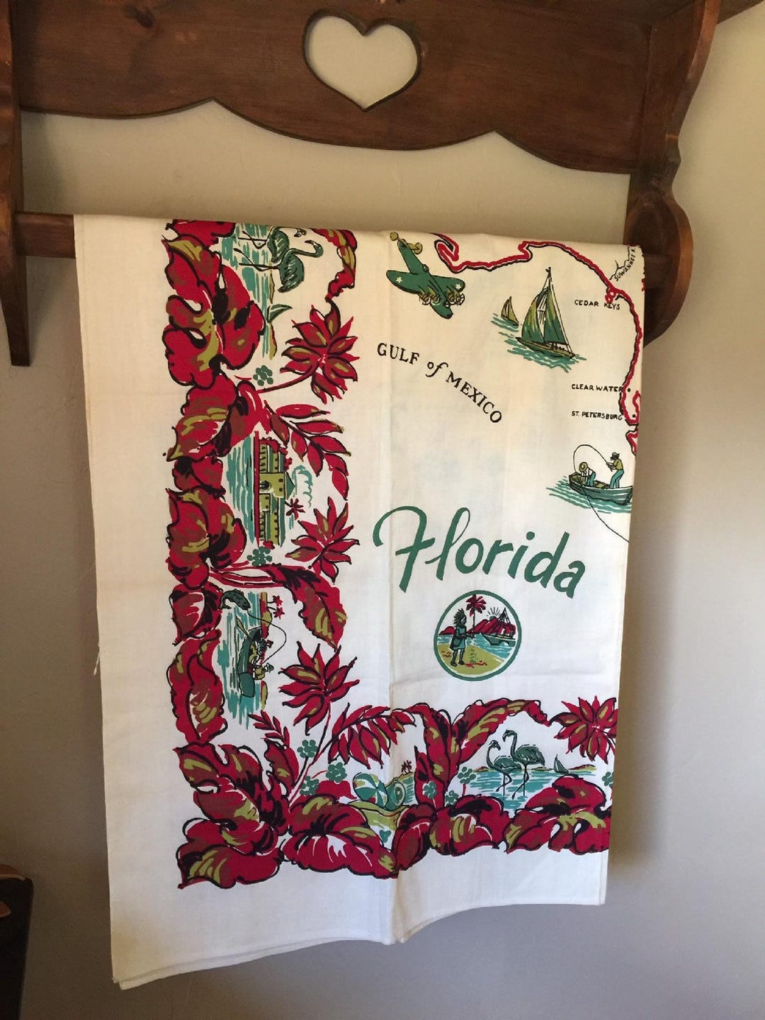 Startex Tablecloth Vintage Florida State Map Linen, Unused 51x51 ...