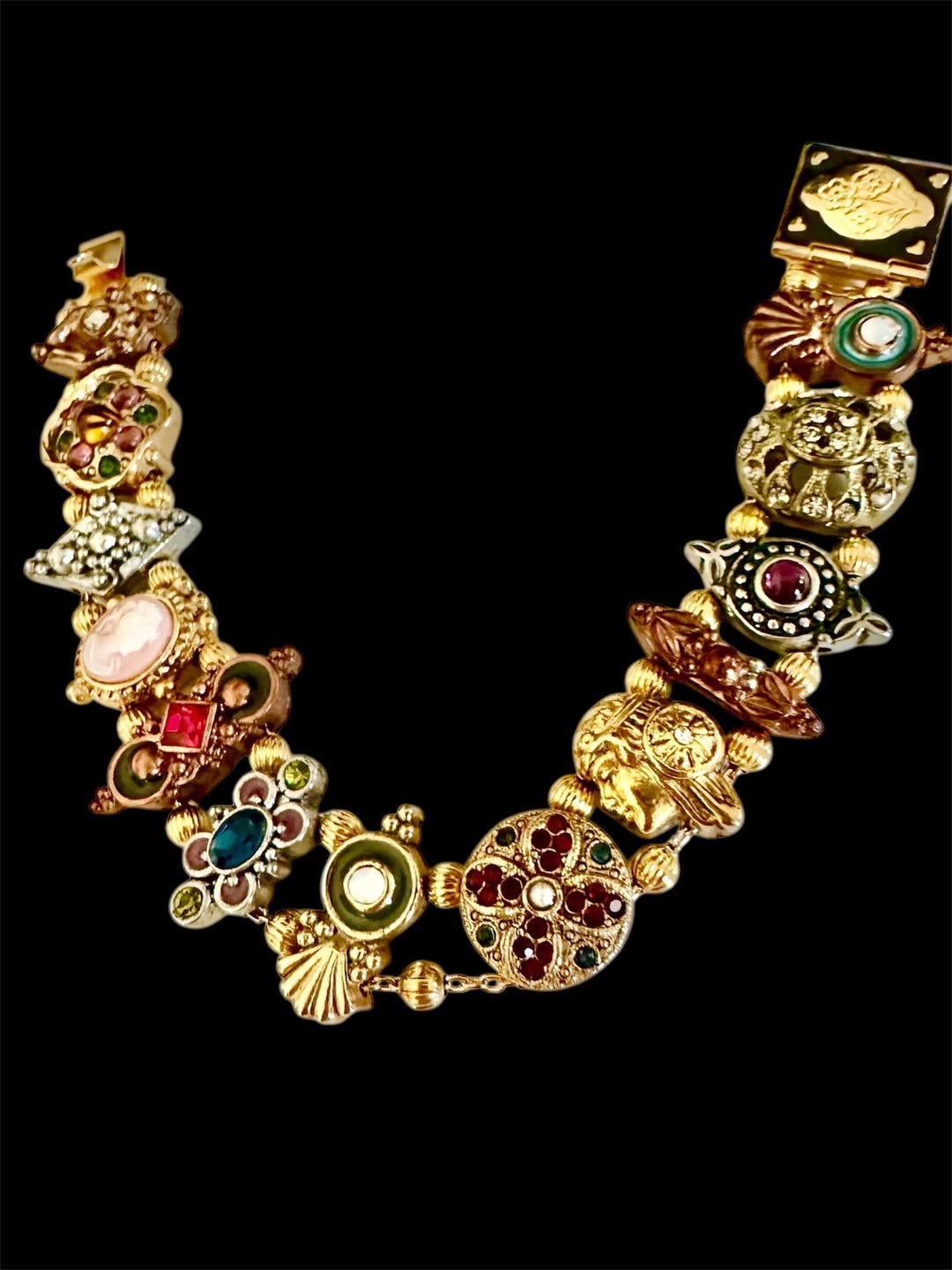Vintage "sweet Romance" Charm Bracelet Victorian Style Double Row Cameo ...