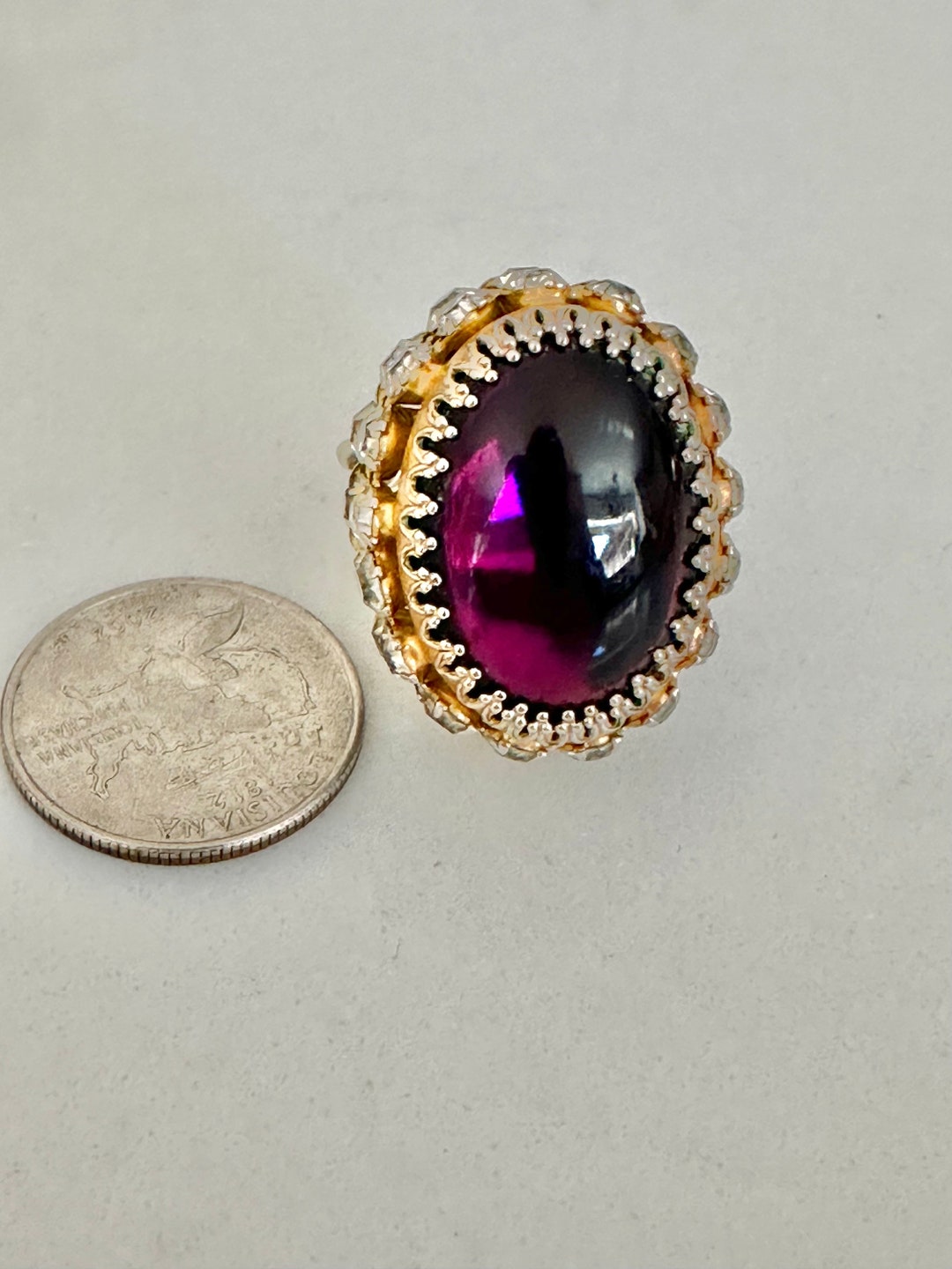 Vintage KJL Kenneth Jay Lane (KJL) Rhinestone Cocktail Ring With Purple ...