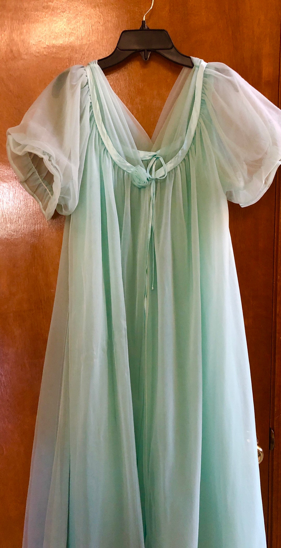 JENELLE of CALIFORNIA US Made Vintage Blue Green Peignoir With Satin ...
