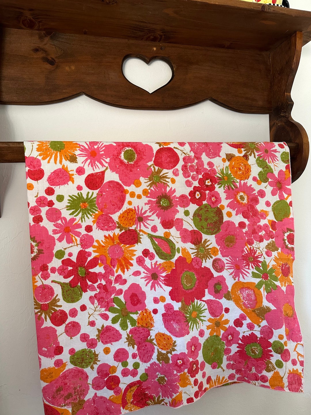 1970s Pink and Orange Fruit and Flower Themed Tablecloth Martha Stewart ...