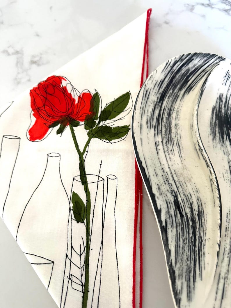 3 Vintage 1960s Vera Neumann Ladybug Logo Long Stemmed Red Rose Napkins ...