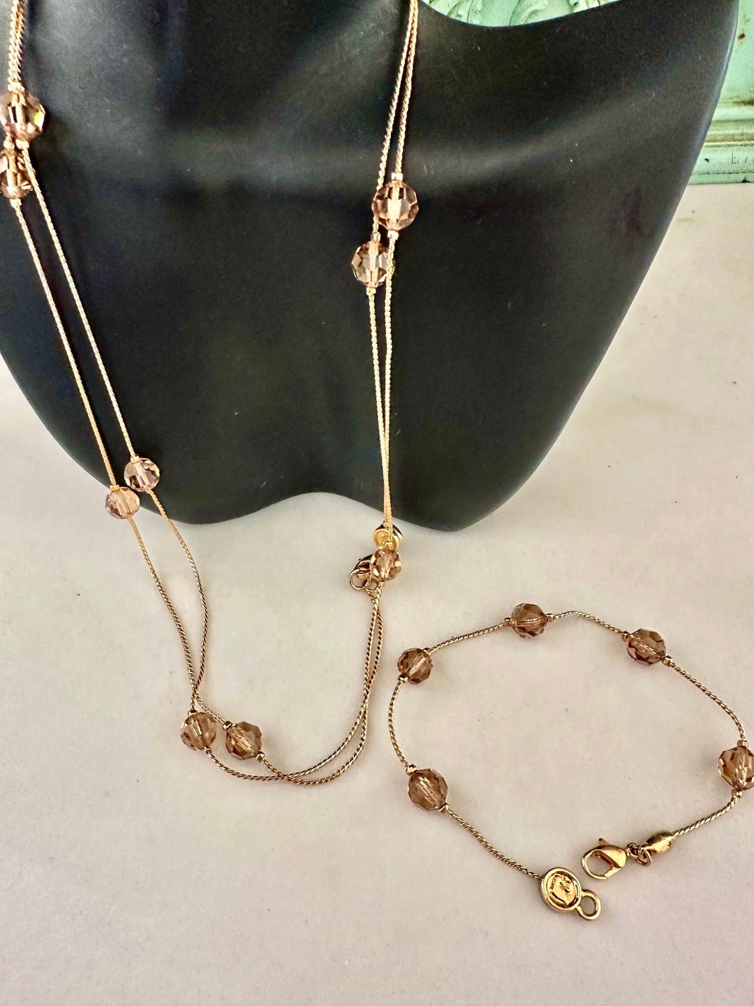 Vintage SWAROVSKI CRYSTAL Company Gold Crystal Necklace and Matching ...