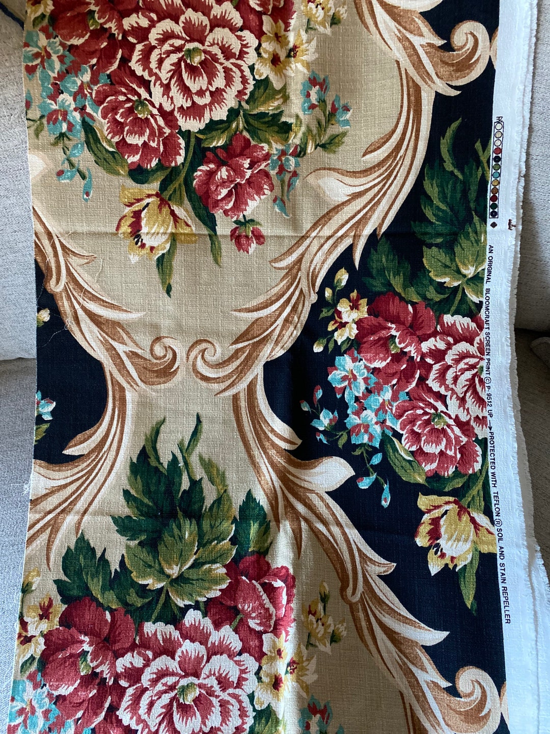 BLOOMCRAFT Victorian Styled Barkcloth Fabric Remnant 56 Long by 20 Wide - Etsy