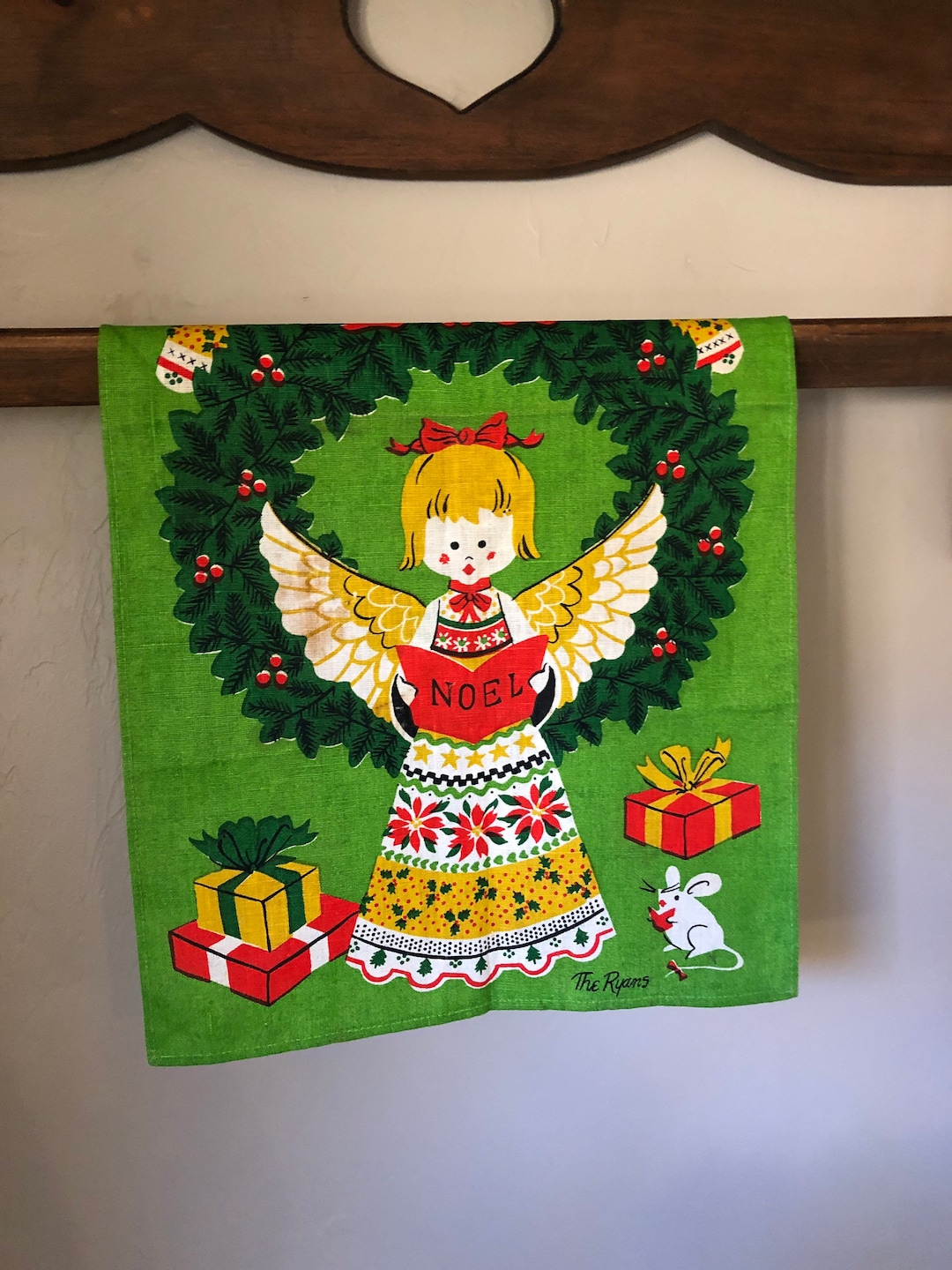 Vintage FALLANI AND COHN the Ryans Christmas Holiday Tea Towel With Angel & Wreath Designs - Etsy