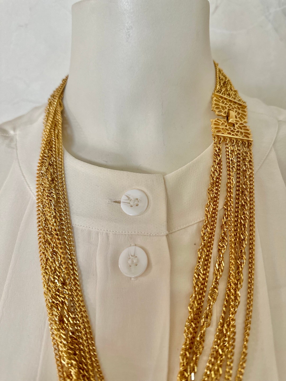 Vintage TRIFARI Long Gold multi-strand Chains Necklace or Sautoir - Etsy